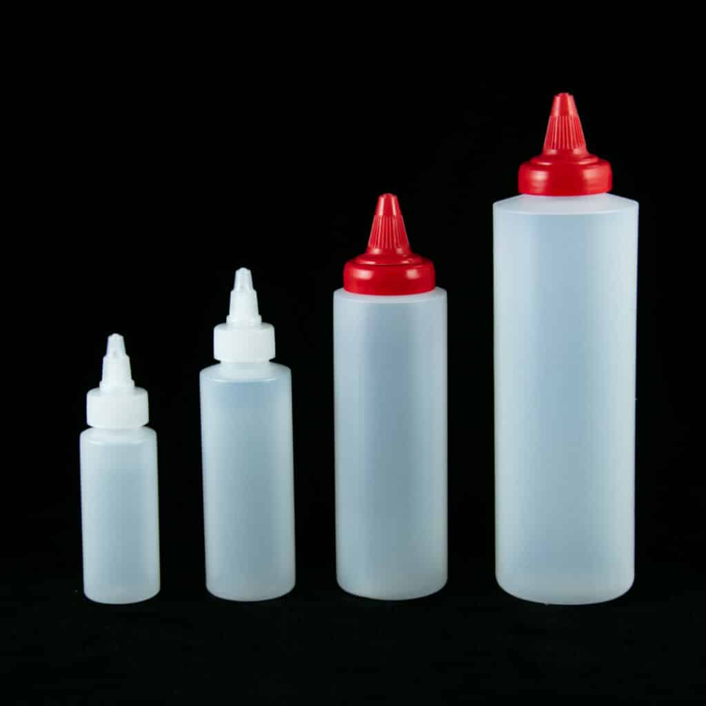 HDPE Bottles w/ Twist Caps for Mixing & Storing Leather Paint